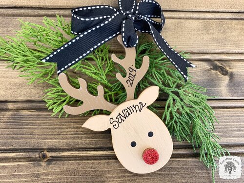 Reindeer Ornament - Cute Personalized Deer hung by Ribbon – SaraBoo Creek
