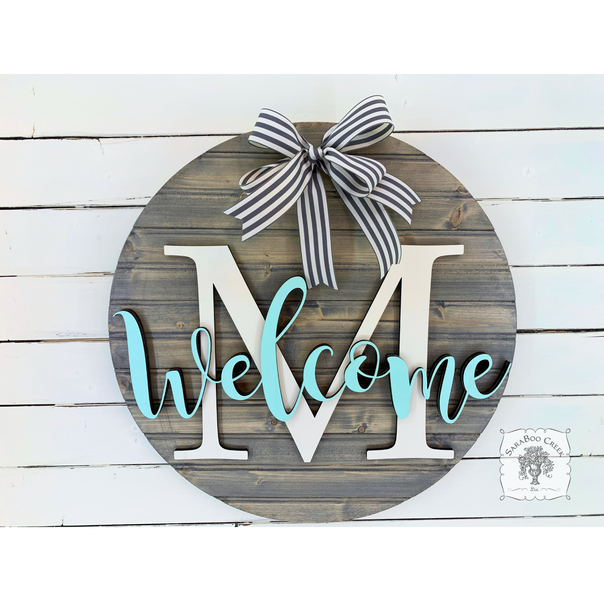 20" Round Sign Customized with Initial and Overlapping "Welcome ...