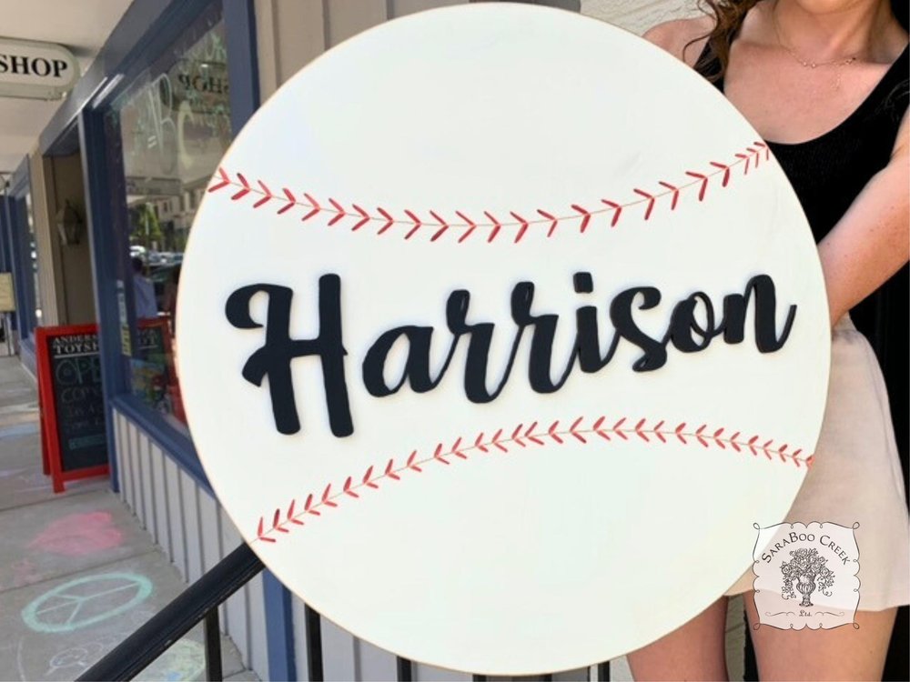Large Custom Baseball Sign with Name - Choose 16" - 24" Round – SaraBoo ...