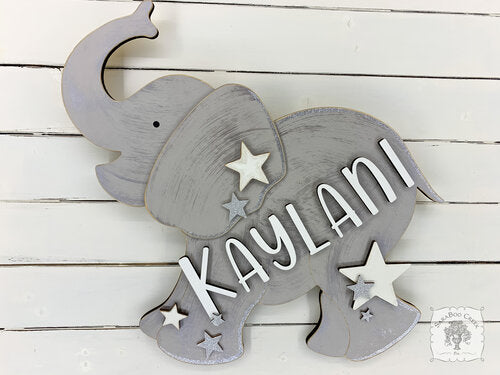 20" Large Elephant Sign with Stars or Flowers and Custom Name – SaraBoo ...