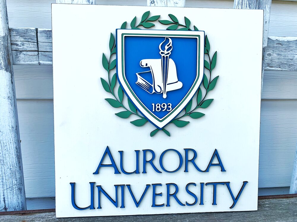 College / University School Sign - Aurora University Logo on 12 x 12 P ...