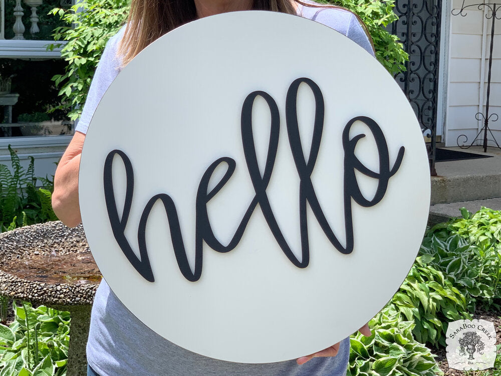 Hello Round Sign (or Custom Word) with or without Bow - Minimalist Cus ...